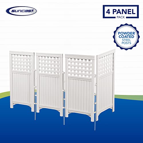 Suncast 4 Panel Reversible Outdoor Screen Enclosure, 44" (H) x 23" (W) per, White & 33 Gallon Hideaway Can Resin Outdoor Trash with Lid Use in Backyard, Deck, or Patio, 33-Gallon, Brown