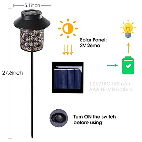 Bownew Outdoor Pathway Solar Lantern Outside Waterproof Metal Solar Powered Lights Decor for Garden Patio Deck Lawn Yard Porch Balcony, 2 Pack