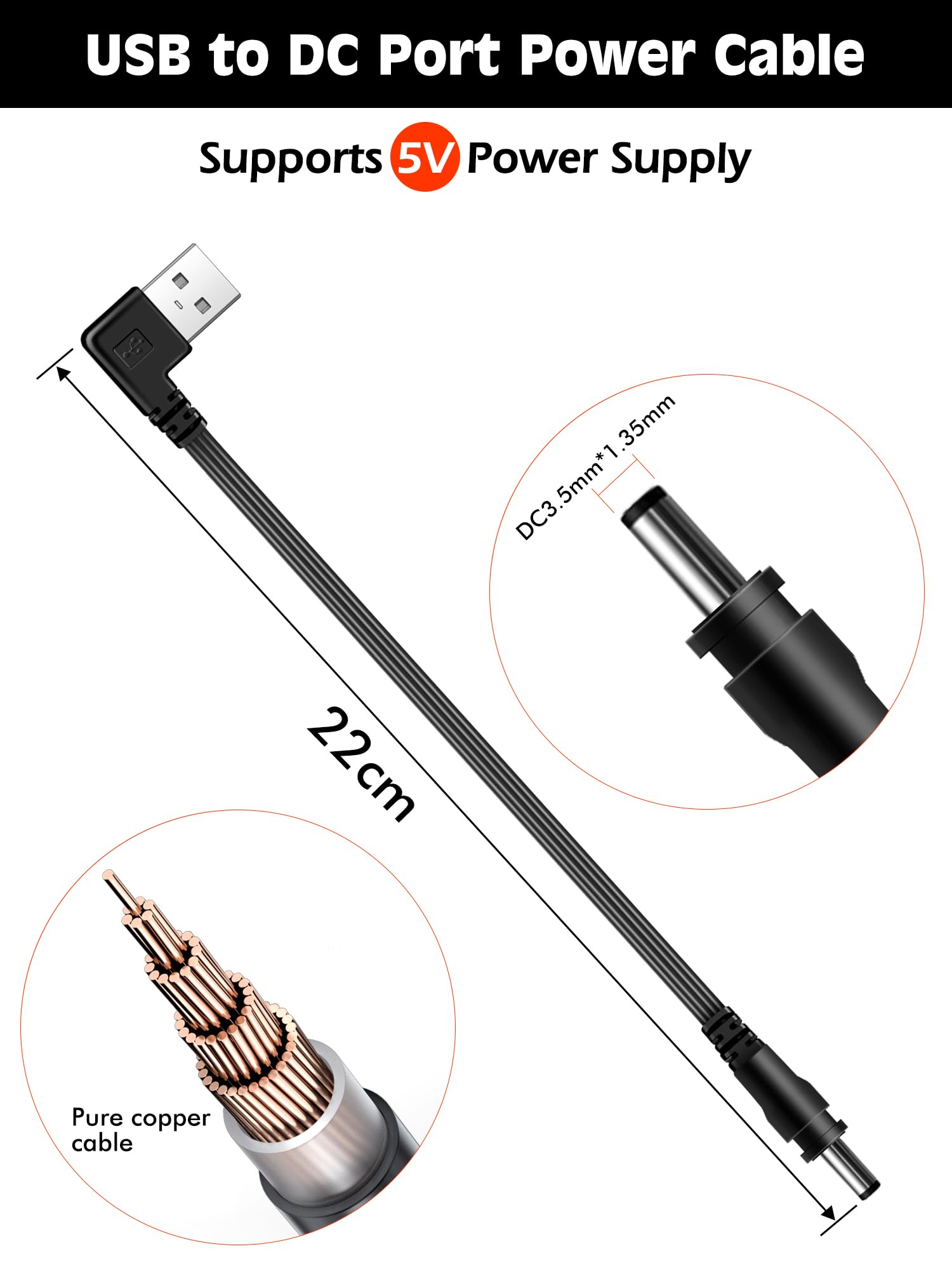 ECIFEE 2pcs Short USB Cables, USB Cable Detachable Power Cord for Heated Clothes/Jacket/Vest/Sweater/Thermal Underwear Portable 5V Power Wire