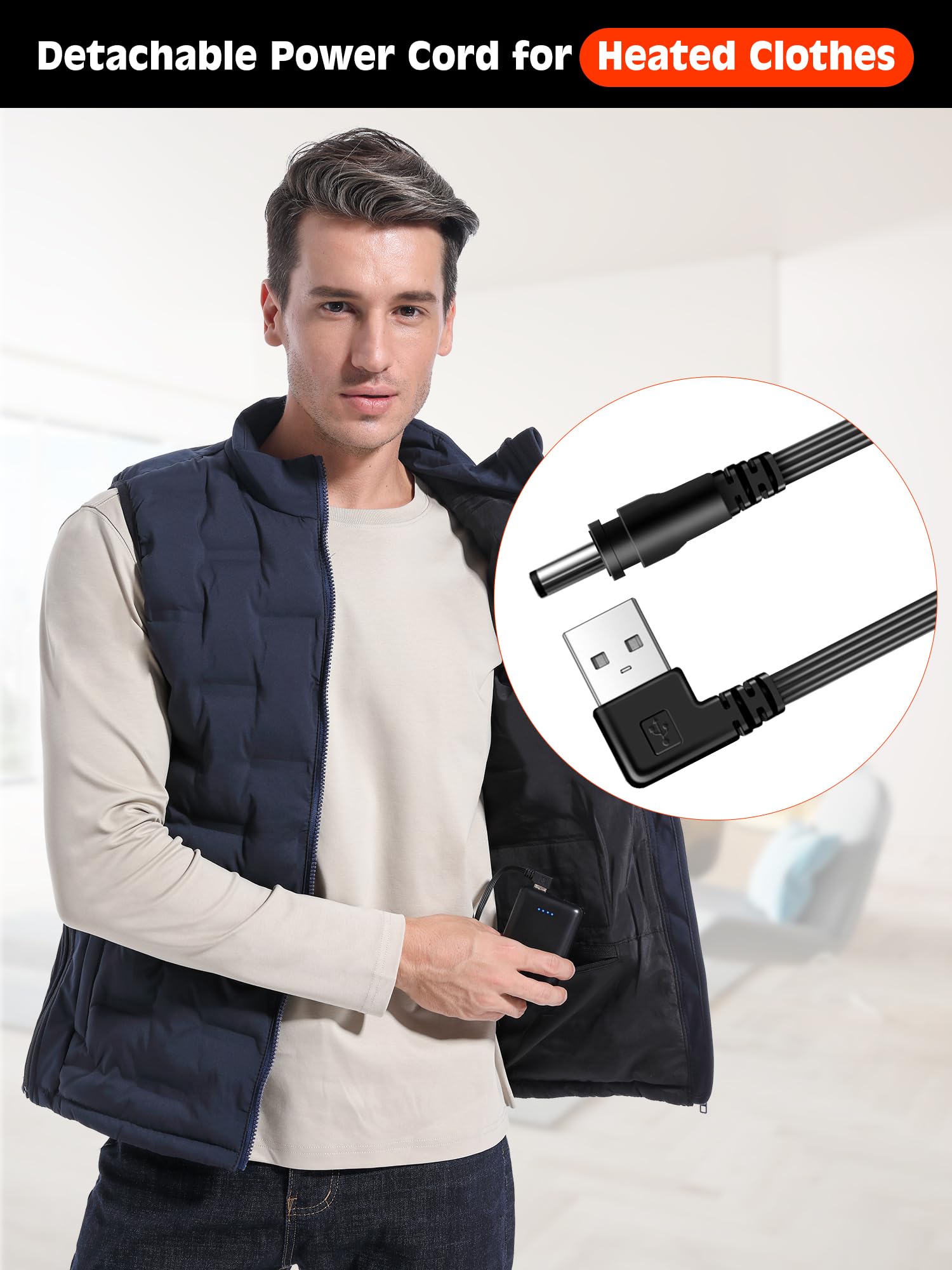 ECIFEE 2pcs Short USB Cables, USB Cable Detachable Power Cord for Heated Clothes/Jacket/Vest/Sweater/Thermal Underwear Portable 5V Power Wire