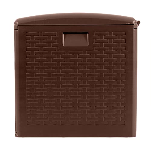 Plastic Development Group Multipurpose 73 Gallon Resin Outdoor Backyard Patio Storage Deck Box Container with Soft Close Lid, Java Brown