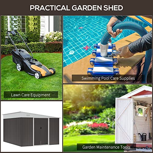 Outsunny 11' x 9' Steel Garden Storage Shed Outdoor Metal Lean to Tool House with Double Sliding Lockable Doors & 2 Air Vents, Grey