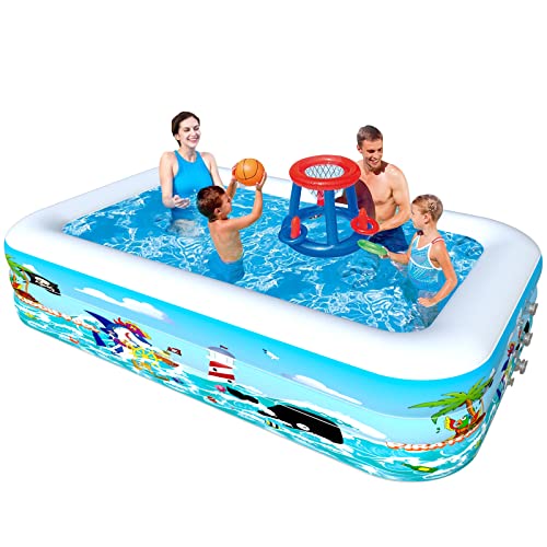Inflatable Pool, Inflatable Pool for Kids and Adults, 120" X 72" X 22" Oversized Thickened Family Swimming Pool for Kids, Garden, Backyard, Summer Water Party, Contains Inflatable Basketball (Stand)