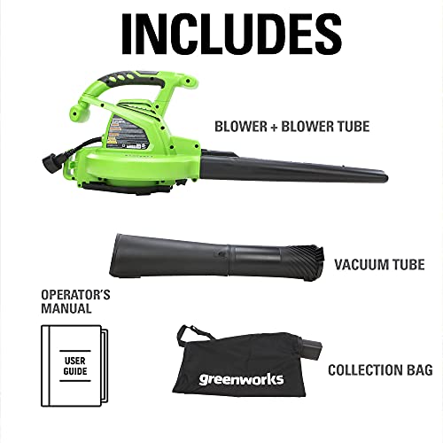 Greenworks 12 Amp 235MPH Variable Speed Corded Blower/Vac includes Metal Repeller, 24072