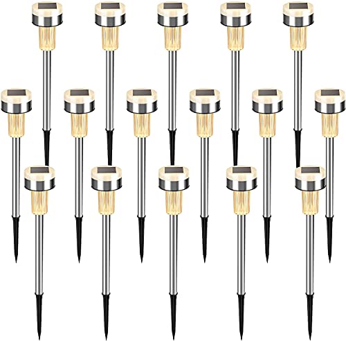 HYWGDLT 16 Pack Solar Pathway Lights Outdoor 10Lumen Dual Light Source LED Solar Waterproof Pathway Lights for Garden Patio and Walkway Decoration Warm White.