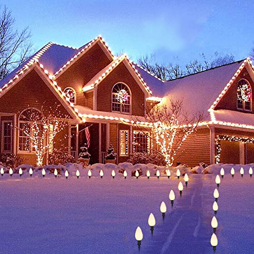 C9 Christmas LED Pinecone Pathway Stakes Lights, 2 Pack 7Ft Connectable String Lights with 8 Pinecone Driveway Markers Lights, Xmas Decorations Pathway Lights for Outdoor Garden Patio Walkway