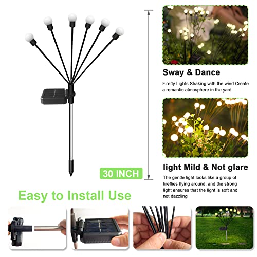 YOULESHU Solar Firefly lamp, Garden Lawn Firefly lamp, Outdoor Waterproof Solar lamp, Wind Swaying lamp, Solar Garden Light, Patio, Path, Lawn Decoration(4 Pack Warm Light)