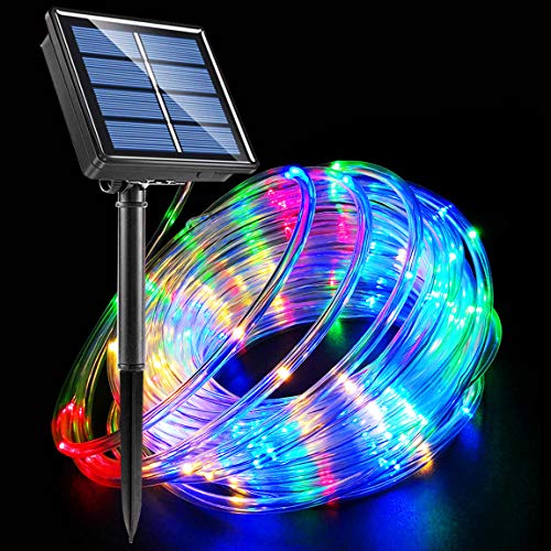 Dippvet Solar Rope Lights Solar Powered String Lights 40FT 120 LEDs 8 Modes Fairy Lights Outdoor Decoration Lighting for Garden Patio Party,Weddings,Christmas Décor Multi-Color