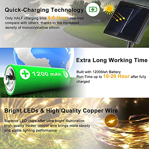 2-Pack Solar String Lights Outdoor, 480 LED Total & 170 Ft Ultra Long Starbright Solar Light with 1200mAh Battery, Solar Tree Lights for Garden Patio Yard Outdoor Christmas Decoration