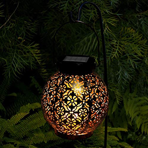 Tencoz Solar Lantern, Outdoor Waterproof Garden LED Solar Light, Decorative Metal Hanging Solar Powered Lantern for Garden, Patio, Yard and Table