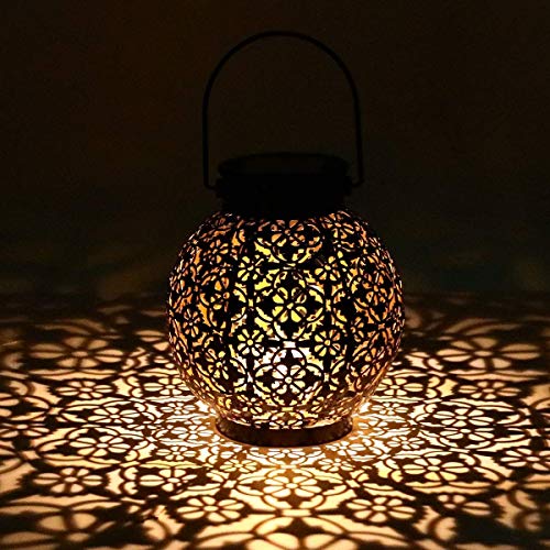 Tencoz Solar Lantern, Outdoor Waterproof Garden LED Solar Light, Decorative Metal Hanging Solar Powered Lantern for Garden, Patio, Yard and Table