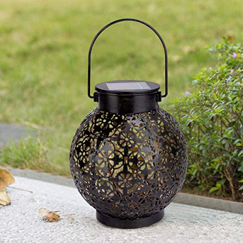 Tencoz Solar Lantern, Outdoor Waterproof Garden LED Solar Light, Decorative Metal Hanging Solar Powered Lantern for Garden, Patio, Yard and Table