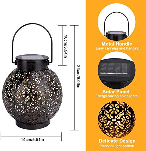 Tencoz Solar Lantern, Outdoor Waterproof Garden LED Solar Light, Decorative Metal Hanging Solar Powered Lantern for Garden, Patio, Yard and Table