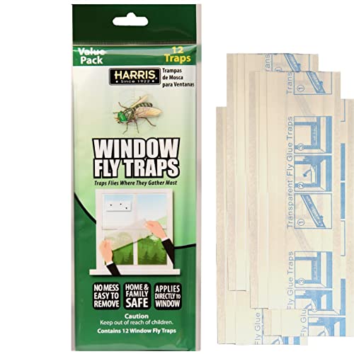 HARRIS Indoor Window Fly Strip, 12 Pack Sticky Traps Kills Flies