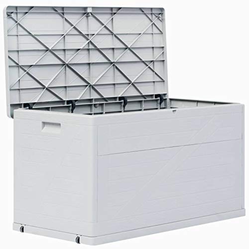 Tidyard Garden Storage Deck Box Plastic 111 Gal Lockable Garden Container Cabinet Toolbox Light Gray for Patio, Lawn, Poolside, Backyard Outdoor Furniture 47.2 x 22 x 24.8 Inches (W x D x H)