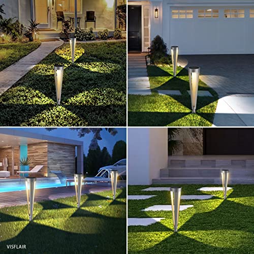VISFLAIR Solar Lights Outdoor Garden, 6 Pack LED Waterproof Solar Pathway Lights for Outside Yard, Path, Patio, Driveway Decor Landscape Lighting -Silver