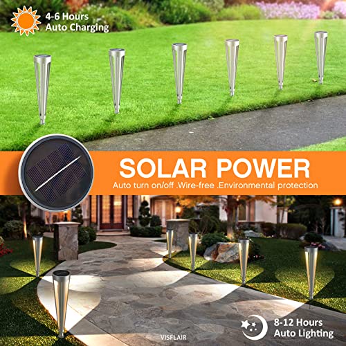 VISFLAIR Solar Lights Outdoor Garden, 6 Pack LED Waterproof Solar Pathway Lights for Outside Yard, Path, Patio, Driveway Decor Landscape Lighting -Silver