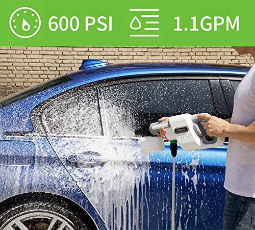 Fixnow Cordless Pressure Washer, Portable Pressure Cleaner with Adjustable Nozzle,24V Biult in Battery Powered Power Washer for Washing Cars,Fences,Garden,White