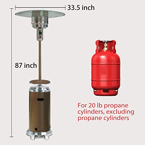 ROMONICA 48,000BTU Outdoor Patio Heater Tall Standing Hammered Finish Garden Outdoor Heater Propane Standing, with Wheels and Table, Large, Hammered Bronze/SS - 3 set