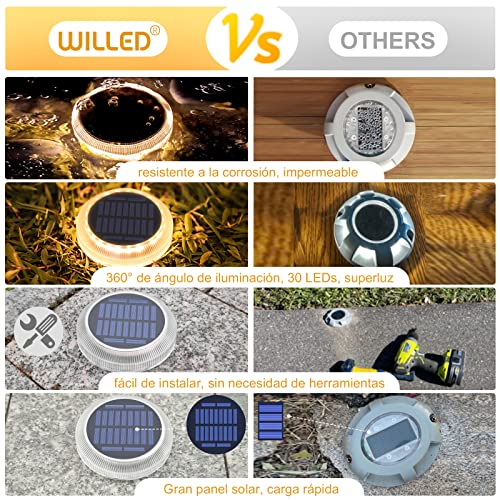 WILLED Solar Step Lights Outdoor, Warm White Solar Deck Lights IP65 Waterproof, Solar Powered Step Lights for Stairs, Post Cap, Fence, Driveway, Walkway, Pathway, Patio, Garden, 4 Pack