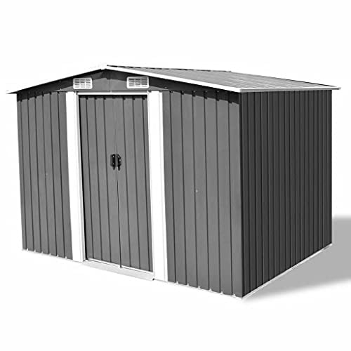 Garden Storage Unit Gray Metal Patio Outdoor Garden Shed Bike BoxTools