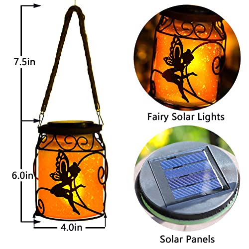 Ostritec Solar Lantern Outdoor, Flickering Flame Hanging Lantern, Waterproof Solar Fairy Lantern , Heavy Duty Retro Metal Frosted Glass Decor for Yard, Patio, Garden, Path, RV, Halloween Gift