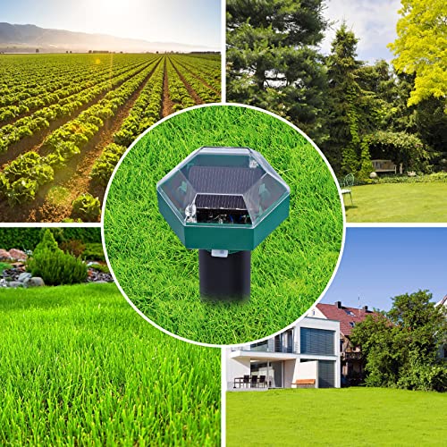 MorTime Solar Powered Mole Deterrent Spikes Outdoor Ultrasonic Groundhog Gopher Vole Deterrent for Lawn Garden Yard (4pc Hexagon)
