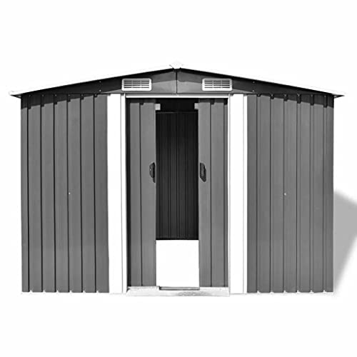 Garden Storage Unit Gray Metal Patio Outdoor Garden Shed Bike BoxTools