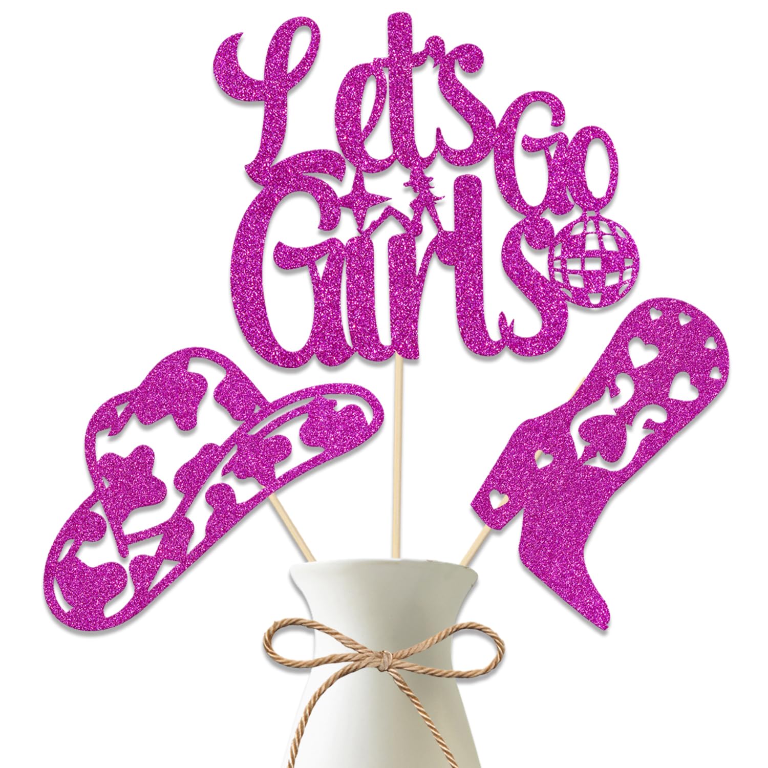 Let's G* Girls Centerpiece Sticks, Cowgirl Theme Birthday Party Decor, Disco Cowgirl Bachelorette Party Decorations, Nashville Last Rodeo Last Hoedown Party Supplies Rose Red 12 Pieces