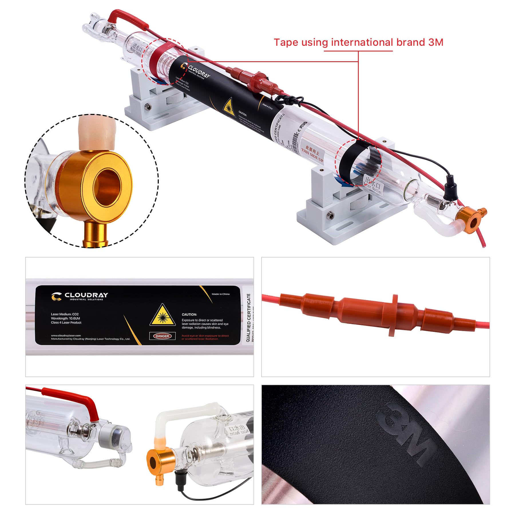 Cloudray CO2 Laser Tube 40W 45W Length 720mm Dia.50mm Glass Tube With Metal Head For 35-45W CO2 Laser Engraving Cutting Machine