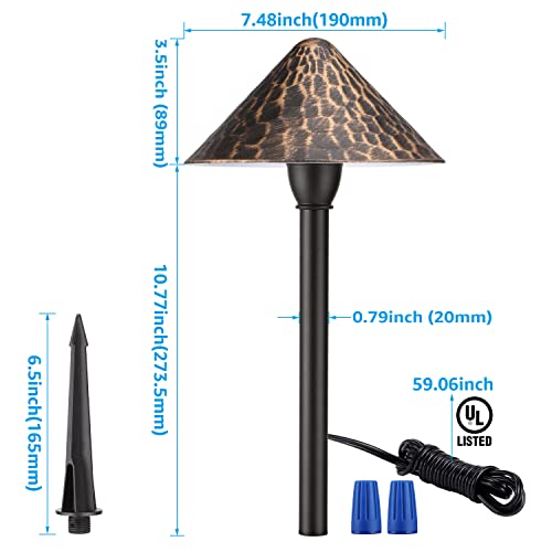 LEONLITE LED Landscape Path Light, 3W 147LM 12-24V AC/DC ETL CRI90+ Wired Outdoor LED Walkway Light, Unique Vintage Golden Texture, Aluminum Construction Low Voltage Pathway Lights IP65 3000K, 4 Pack