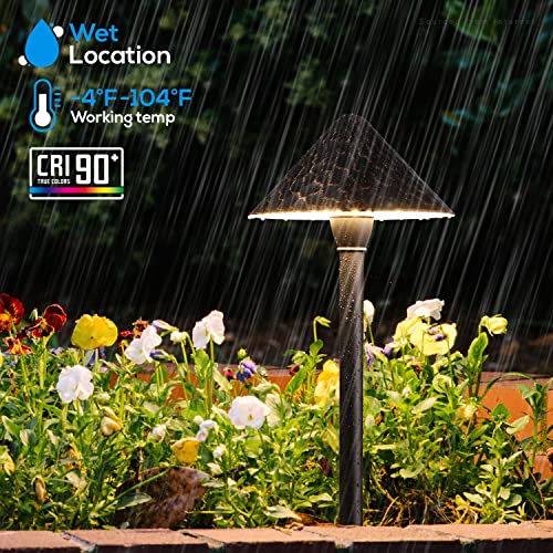 LEONLITE LED Landscape Path Light, 3W 147LM 12-24V AC/DC ETL CRI90+ Wired Outdoor LED Walkway Light, Unique Vintage Golden Texture, Aluminum Construction Low Voltage Pathway Lights IP65 3000K, 4 Pack