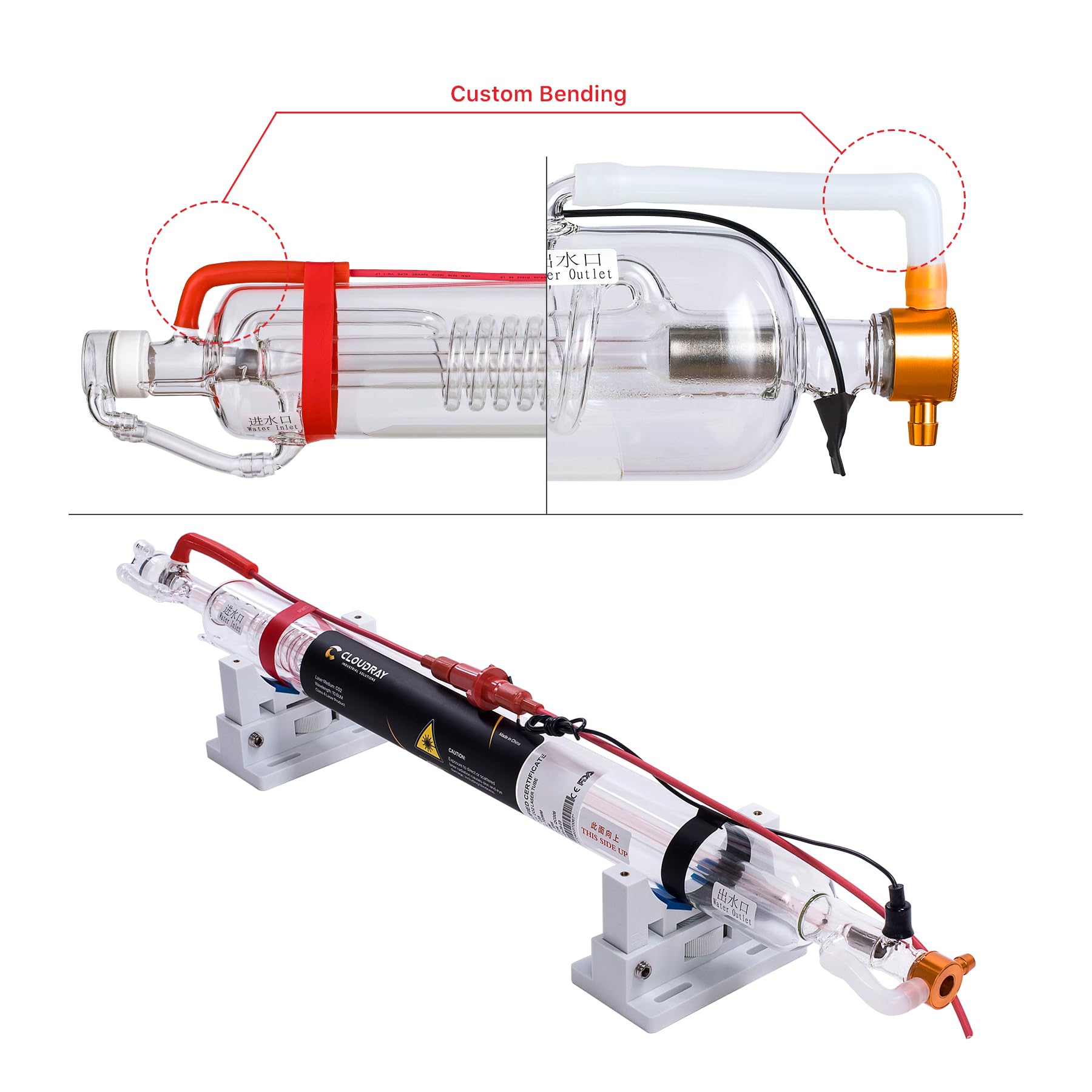 Cloudray CO2 Laser Tube 40W 45W Length 720mm Dia.50mm Glass Tube With Metal Head For 35-45W CO2 Laser Engraving Cutting Machine