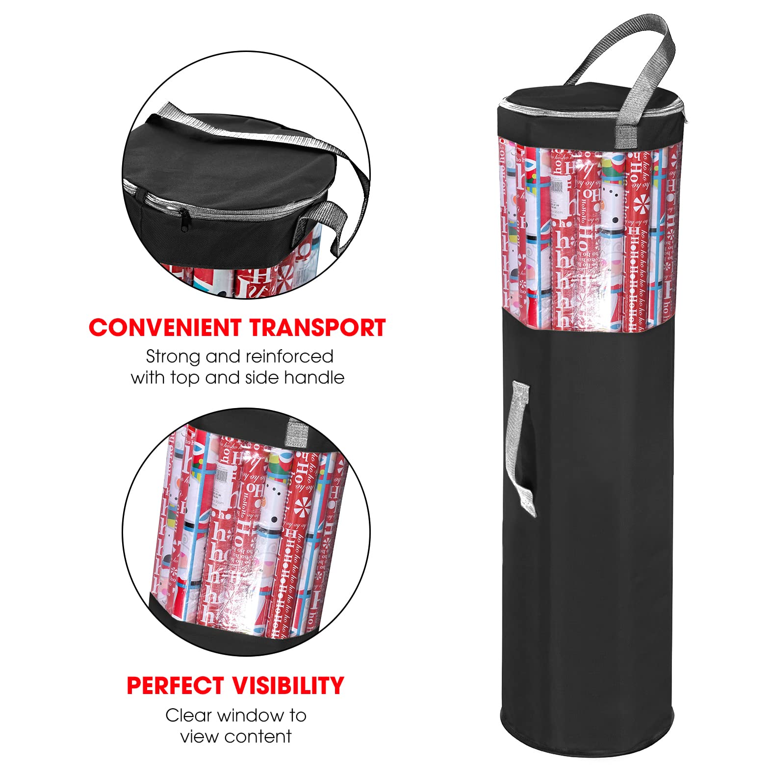 Primode Wrapping Paper Storage Bag | Wrapping Paper Organizer Under Bed for Storing Multiple Rolls of Gift Wrap, 42β Length Container Constructed of Durable 600D Oxford Material (Black)