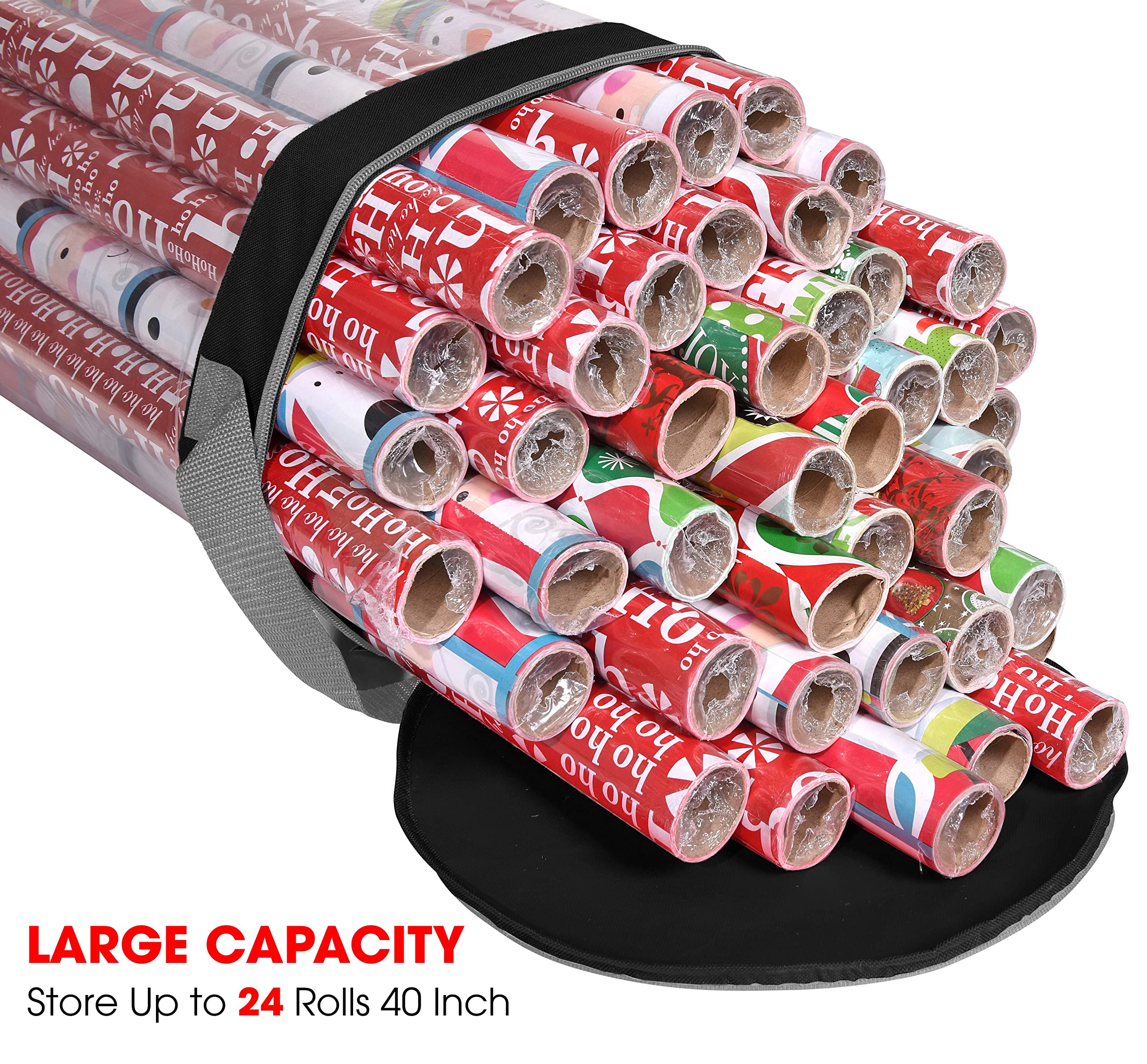 Primode Wrapping Paper Storage Bag | Wrapping Paper Organizer Under Bed for Storing Multiple Rolls of Gift Wrap, 42β Length Container Constructed of Durable 600D Oxford Material (Black)