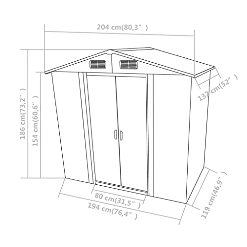 vidaXL Garden Storage Shed Metal 80.3"x52"x73.2" Garage Tool Storage House