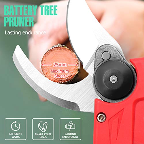 WONDER MASTER Cordless Pruning Shears with 2 Pcs Rechargeable 2Ah Lithium Battery Powered Electric Pruning Shears Professional Electric Pruner, 1 Inch Cutting Diameter, 6-8 Working Hours（Red）