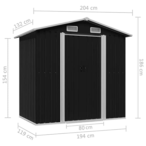 vidaXL Garden Storage Shed Metal 80.3"x52"x73.2" Garage Tool Storage House