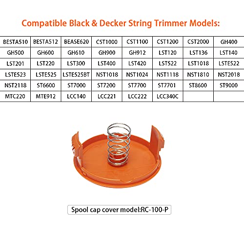 Cilivo RC-100-P Replacement Spool Cover for Black & Decker AF-100 GH900 GD600 GH610 String Trimmer,6-Pack(3 Cap+3 Spring)