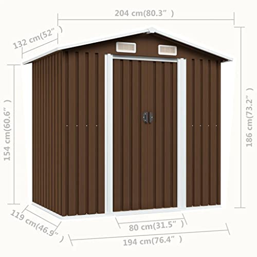 vidaXL Garden Storage Shed Metal 80.3"x52"x73.2" Garage Tool Storage House