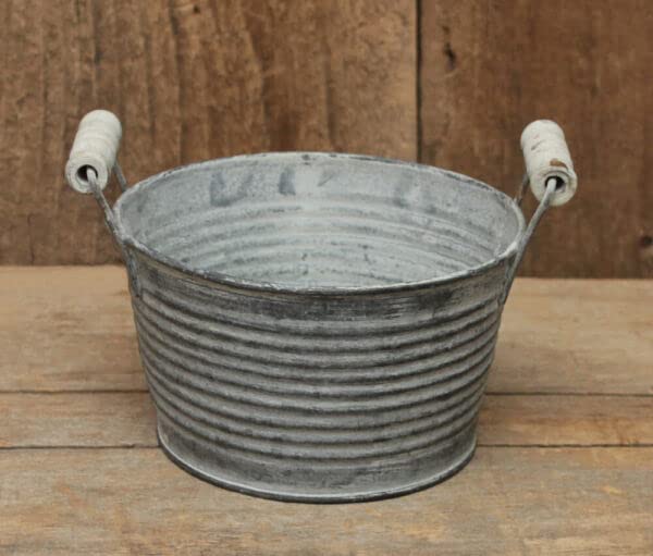 for -- Mini Graywashed Metal Washtub with Wood Handles 5.25" x 4.25" Area Home & Garden