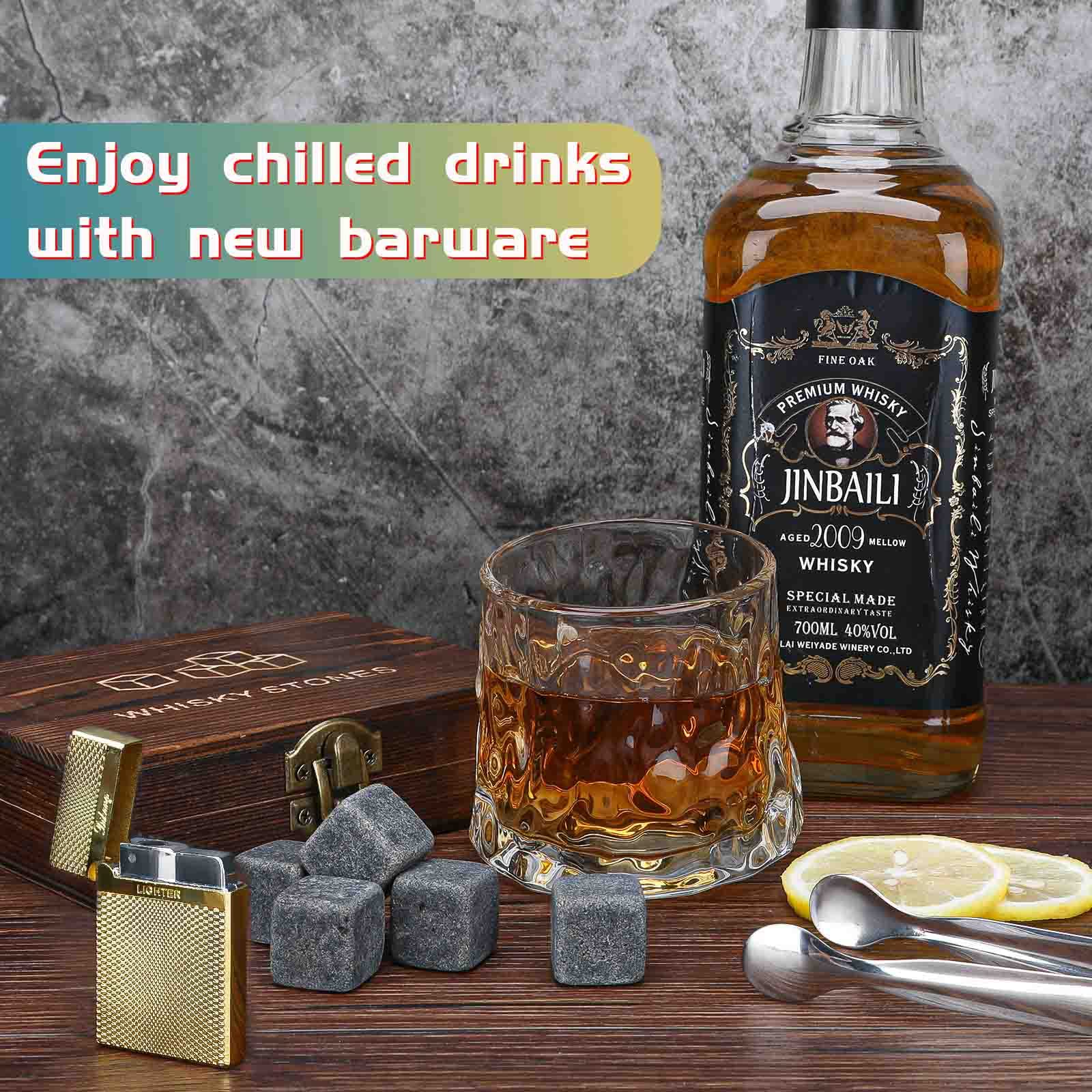 facertuey Whiskey Stone Gift Set, Whiskey Gifts for Men,, Granite Chilling Whisky Rocks,Paired with Scotch, Cognac, Would be A Great Choice.
