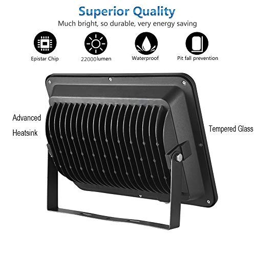 Missbee Super Bright 200W LED Flood Light, 22000lm Outdoor Landscape Flood Light, Security Light , 2800-3000K, Work for Garage, Garden, Lawn,Yard and Playground (Warm White)