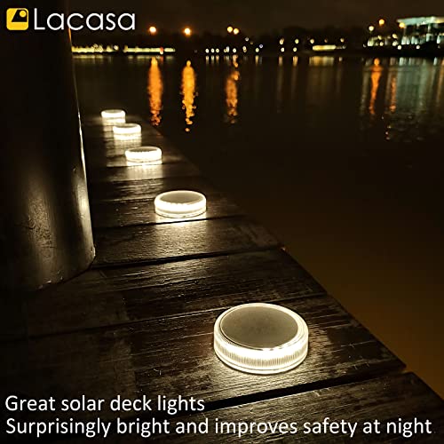Lacasa Solar Deck Lights, 4 Pack 30LM Outdoor Solar Powered Step Lights, LED Dock Lights Natural White 4000K Light up All Night IP68 Waterproof Auto ON/Off for Garden Stairs Driveway Pathway Lighting