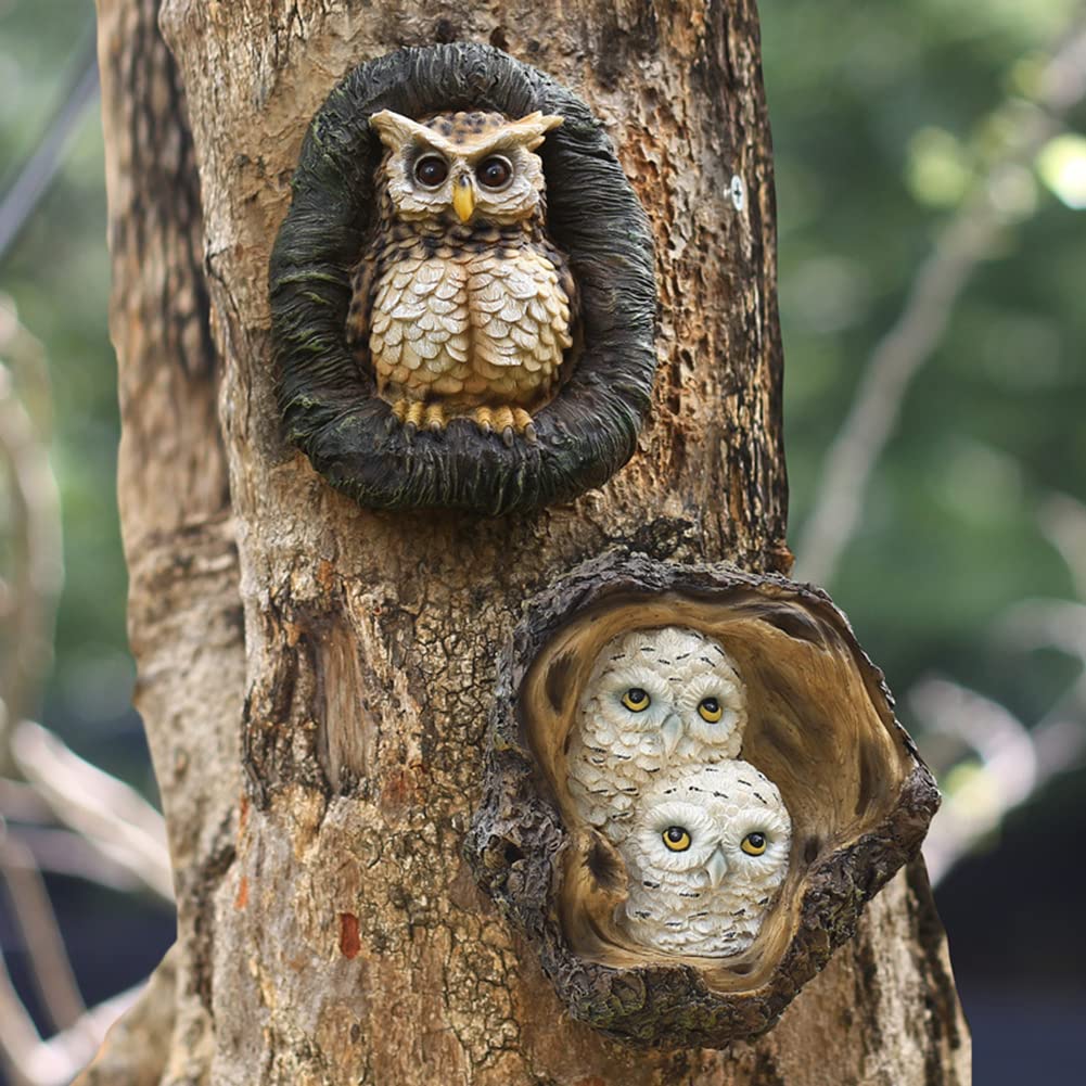 JXCBXJ Owl Tree Hugger,Garden Statues Owl,Nature Country Art Owl Figurine for Indoor Outdoor Yard Tree Decorations