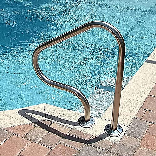 SEVEEZ Outdoor Pool Handrail, Stainless Steel Rustproof Swimming Pool Railing Ergonomics Curved Design, Floor Mounting for Garden Backyard Water Parks
