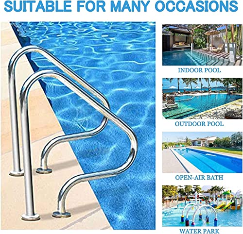 SEVEEZ Outdoor Pool Handrail, Stainless Steel Rustproof Swimming Pool Railing Ergonomics Curved Design, Floor Mounting for Garden Backyard Water Parks