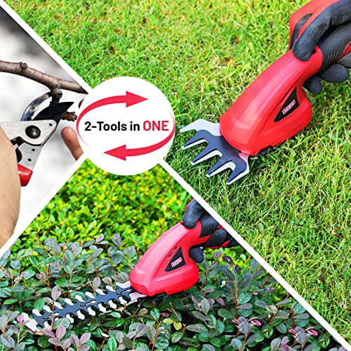 MZK Cordless Grass Shears & Hedge Trimmer, 7.2V Battery Powered Shrubbery Trimmer, 2 in 1 Handheld Grass Clippers, Electric Grass Trimmer Hedge Trimmer, Grass Cutter with Charger