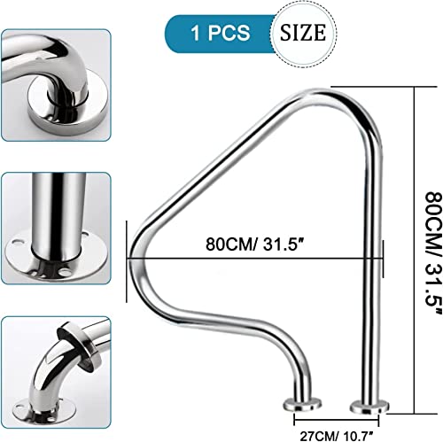 SEVEEZ Outdoor Pool Handrail, Stainless Steel Rustproof Swimming Pool Railing Ergonomics Curved Design, Floor Mounting for Garden Backyard Water Parks