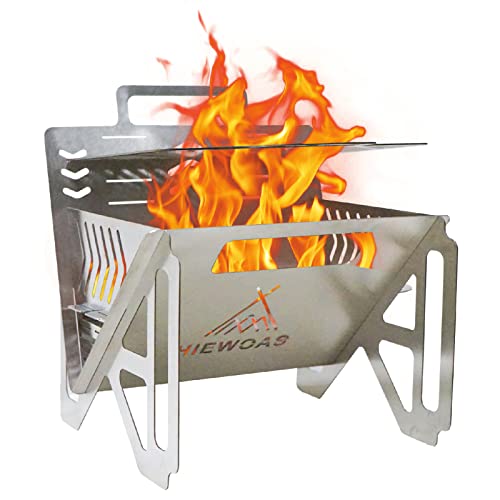 HIEWOAS Portable Fire Pit with BBQ Grill, 304 Stainless Steel Campfire Grill, Camping Firepit Charcoal Grill Outdoor Bon Fire Wood for Car Camping Patio Garden Backyard